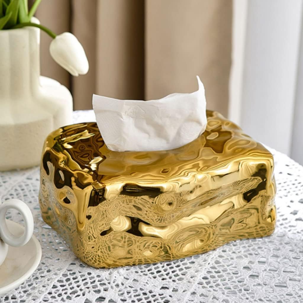 GOLD CERAMIC TISSUE BOX – MODERN HOME DECOR FOR LIVING & DINING ROOM ...