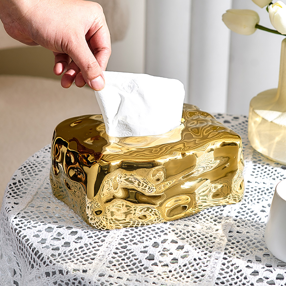 GOLD CERAMIC TISSUE BOX – MODERN HOME DECOR FOR LIVING & DINING ROOM ...