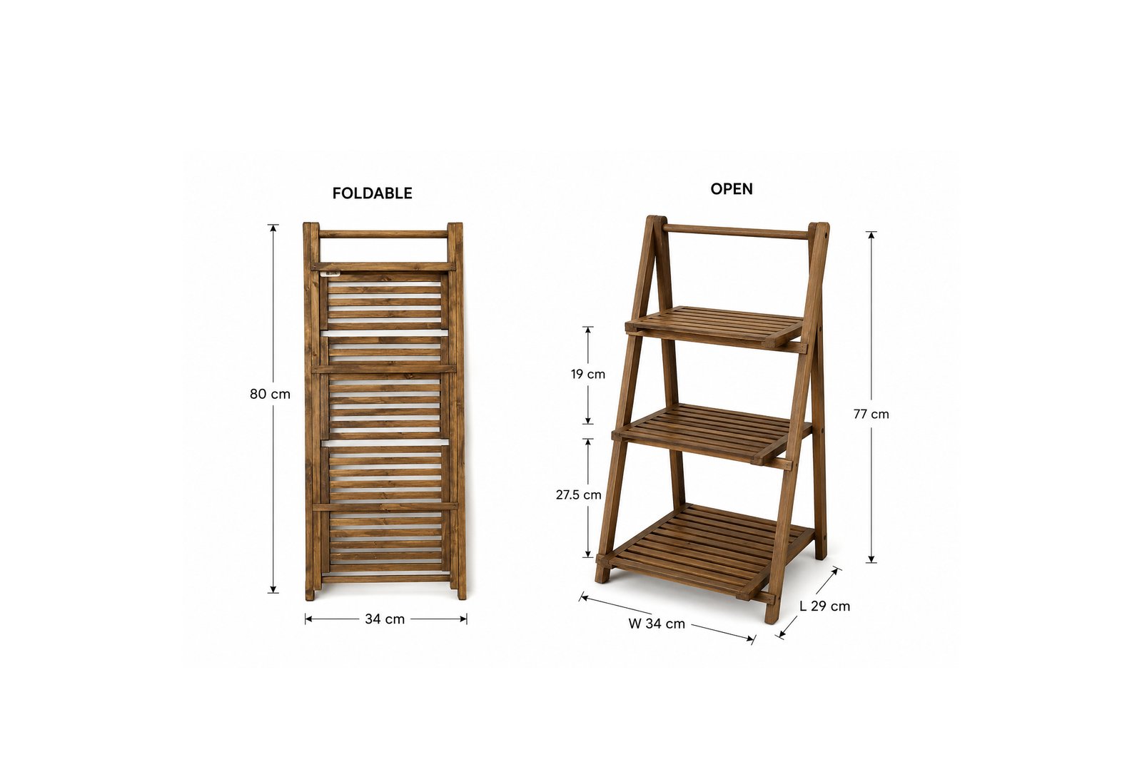 PLANT STAND 3 TIER FOLDABLE WOOD - Homedash
