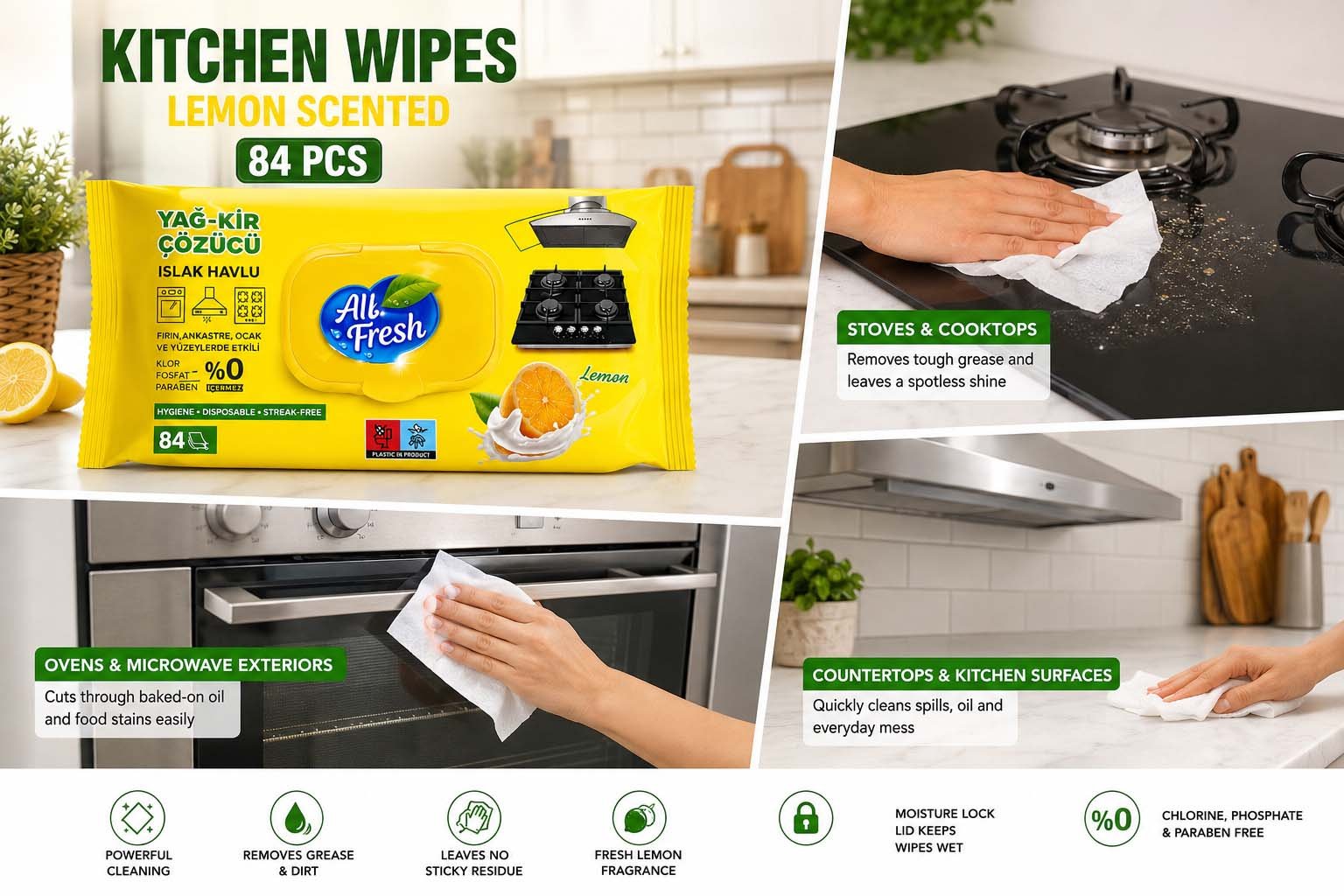 KITCHEN WIPES LEMON SCENTED 84 PCS - Homedash